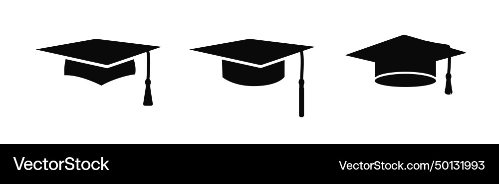 Graduate caps with tassels set black cap Vector Image