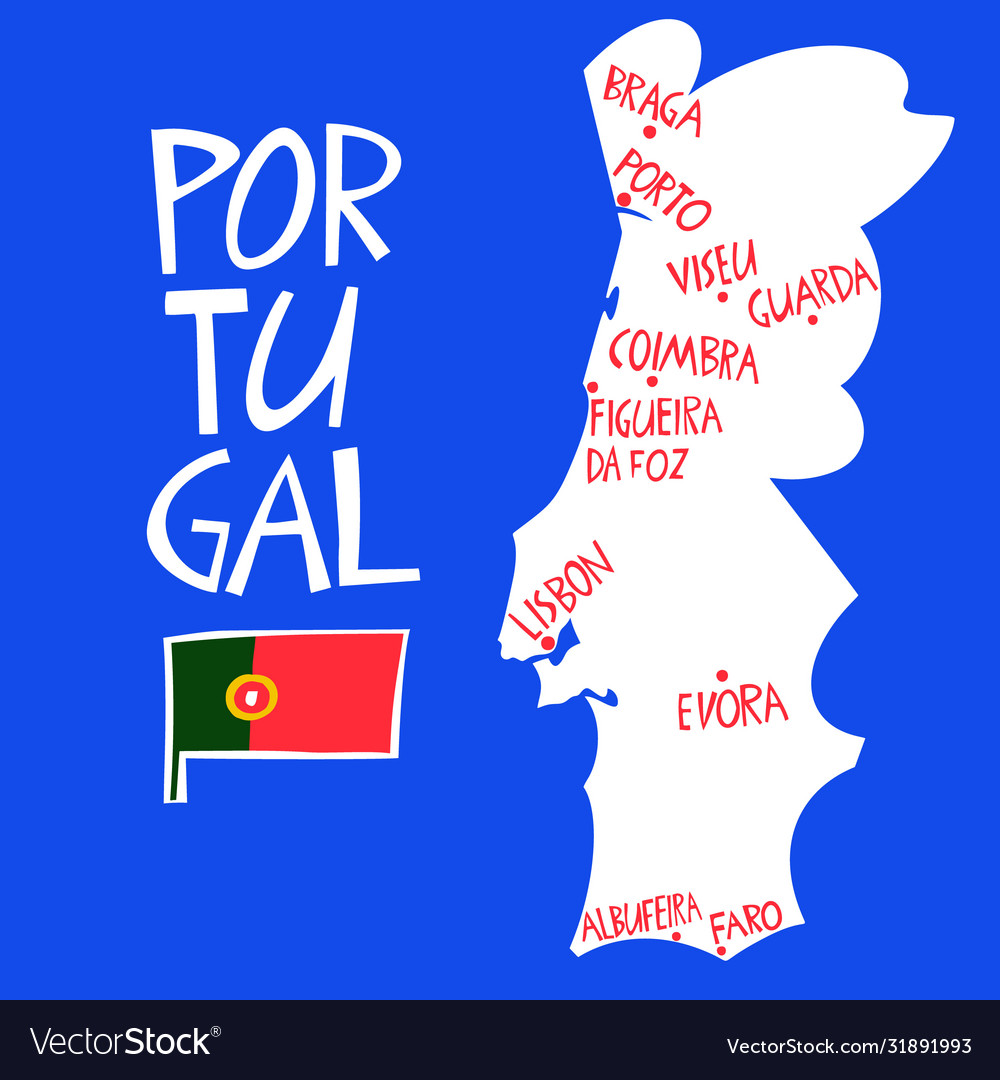 Hand drawn stylized map portugal travel Royalty Free Vector Hand drawn stylized map portugal travel Royalty Free Vector
