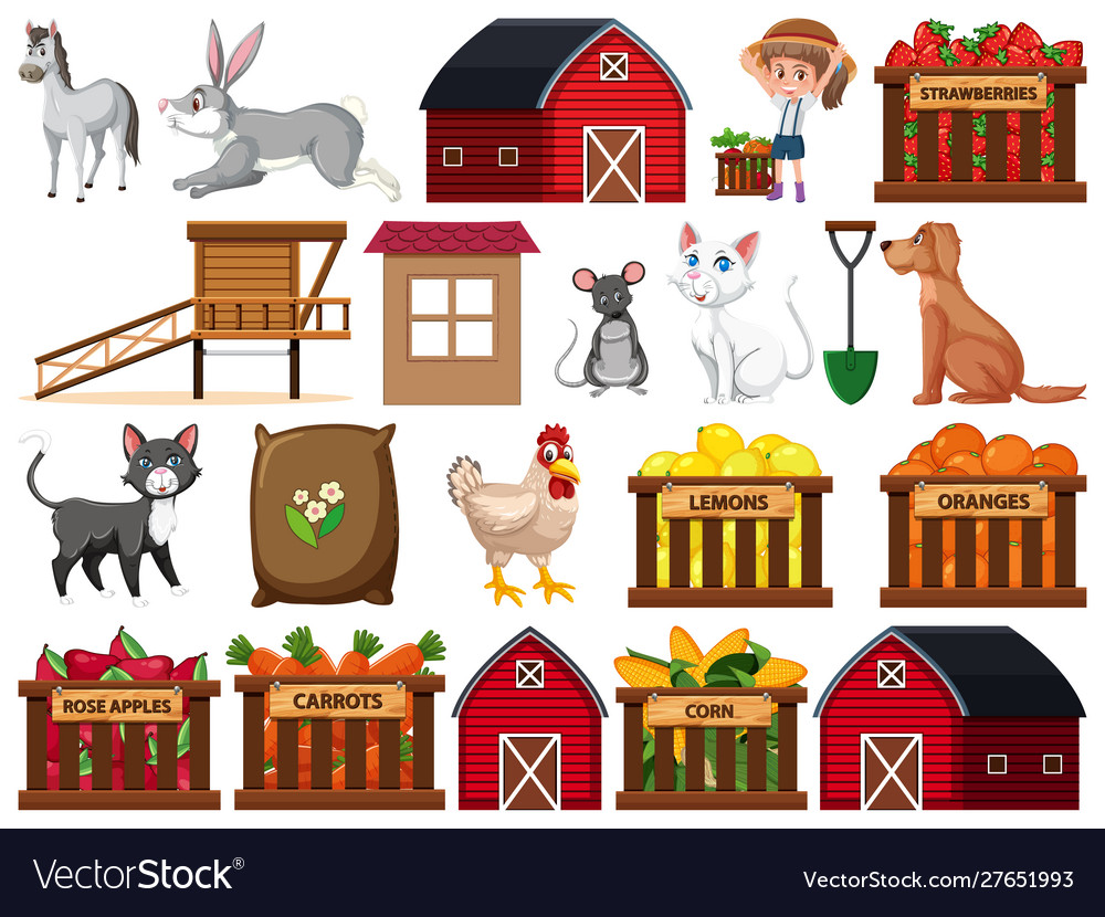 Large set isolated farm objects Royalty Free Vector Image