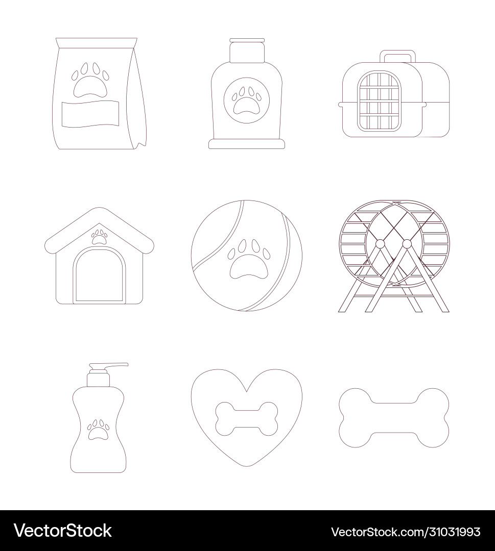 Set icons with pet accessories line style Vector Image
