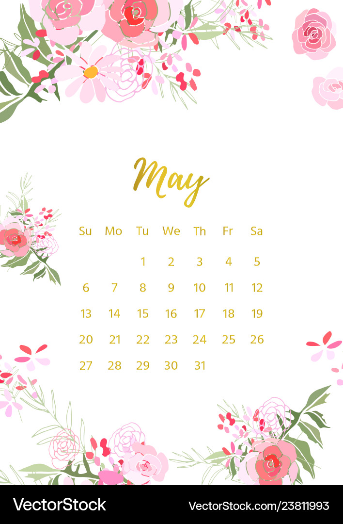Vintage floral calendar 2018 Royalty Free Vector Image