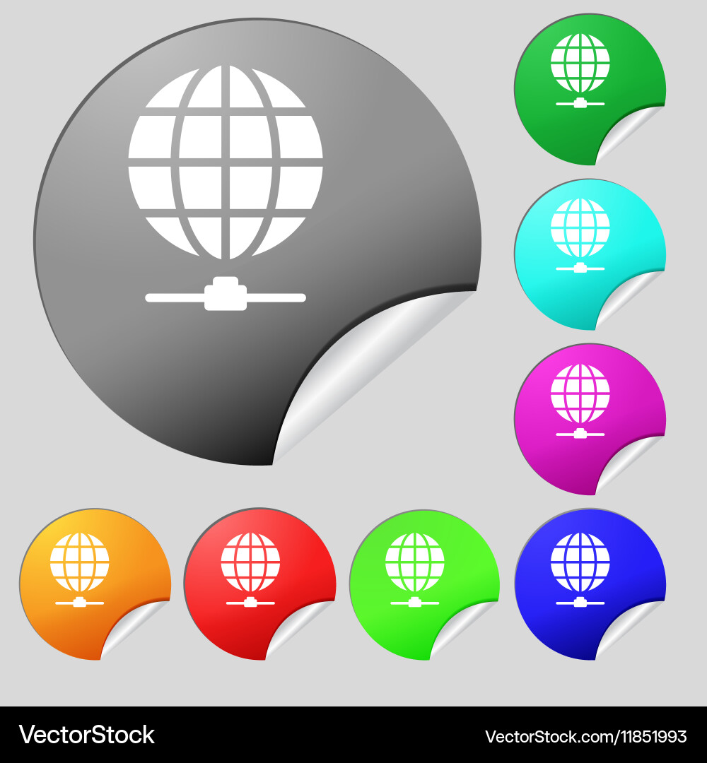 Website icon sign set of eight multi colored round