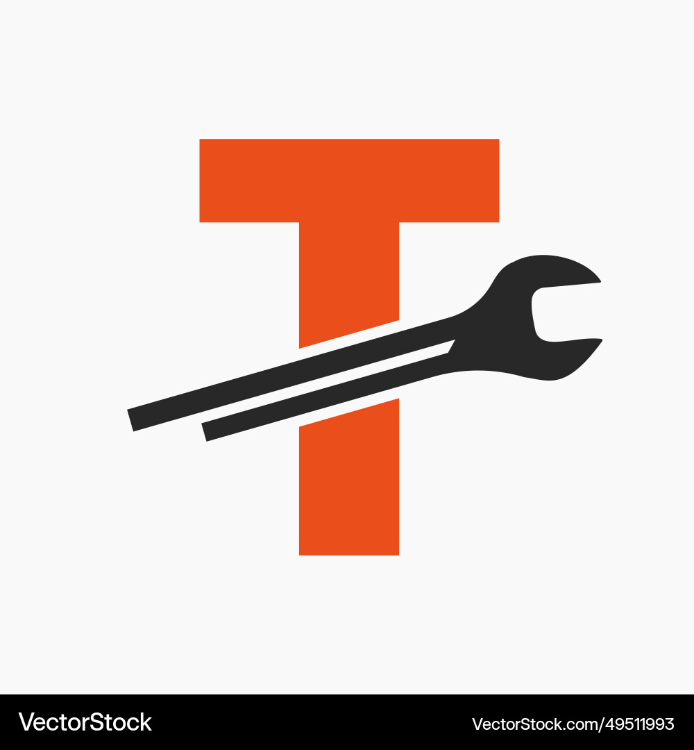 Wrench logo on letter t with engineering symbol Vector Image
