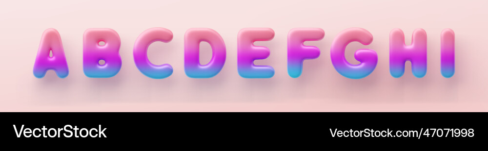 3d pink colorful gradient letters a b c d e f Vector Image