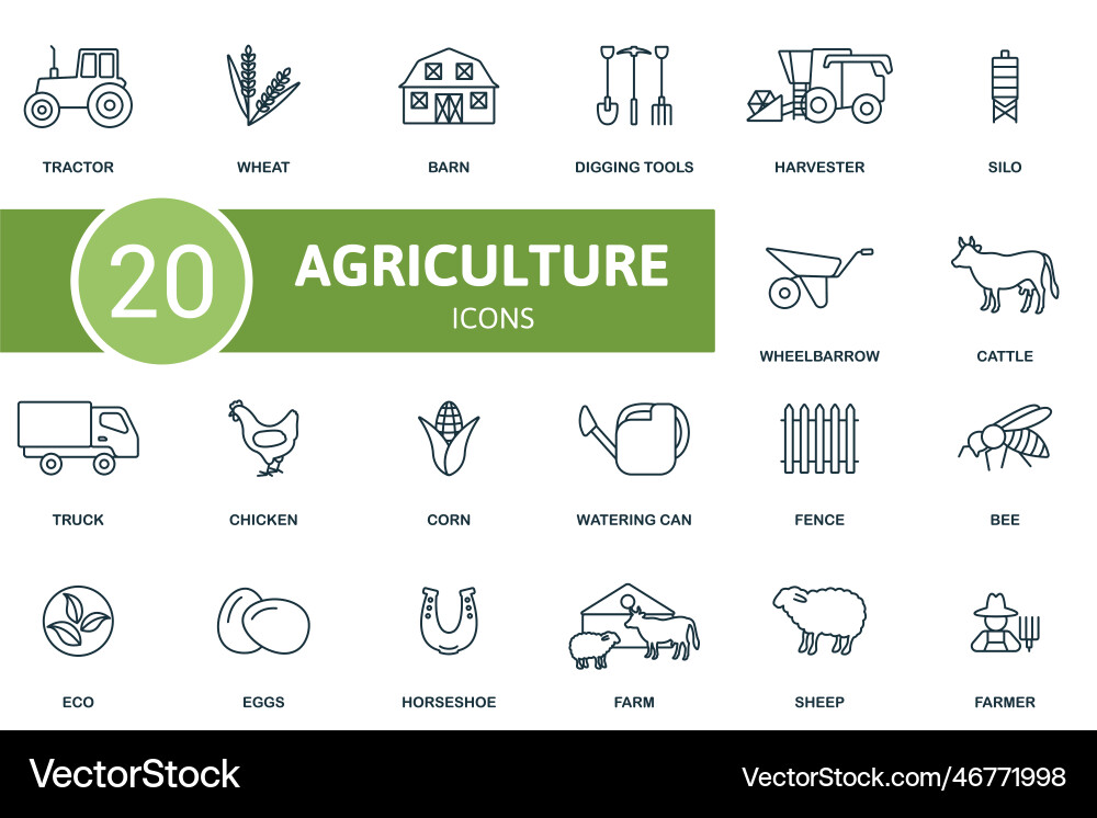 Agriculture set creative icons tractor wheat barn Vector Image