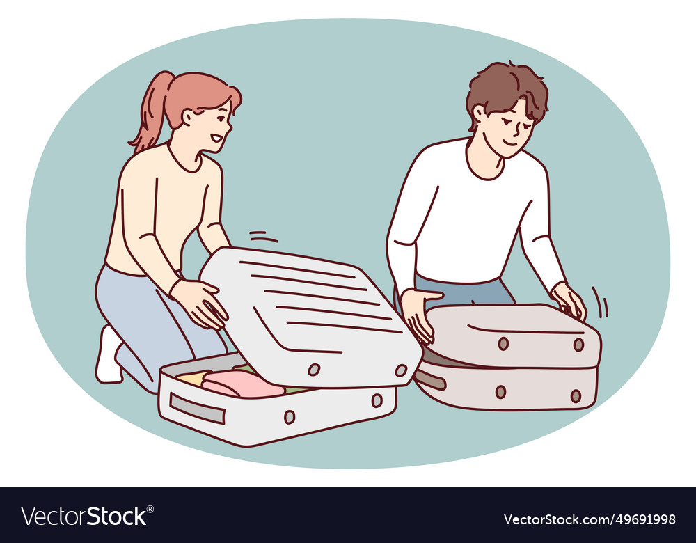 Happy couple packing suitcases Royalty Free Vector Image Happy couple packing suitcases Royalty Free Vector Image