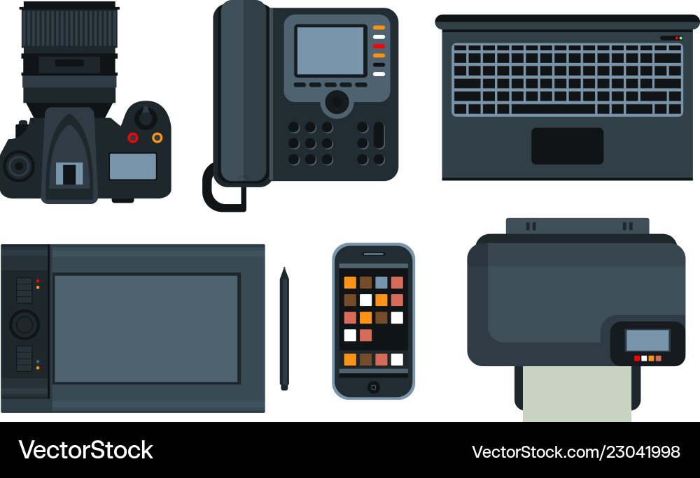Office equipment mobile devices icons set Vector Image