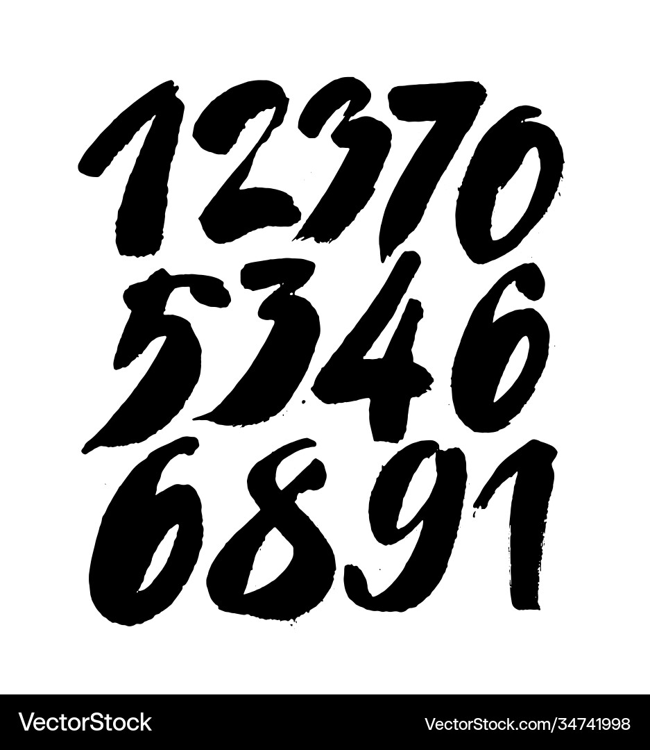 Set calligraphic acrylic or ink numbers abc Vector Image