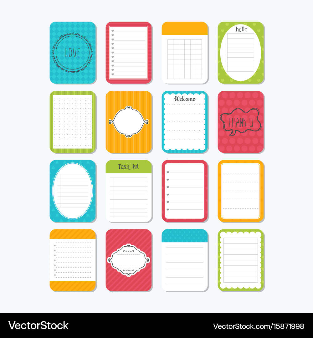 Sheets of paper collection of various note Vector Image