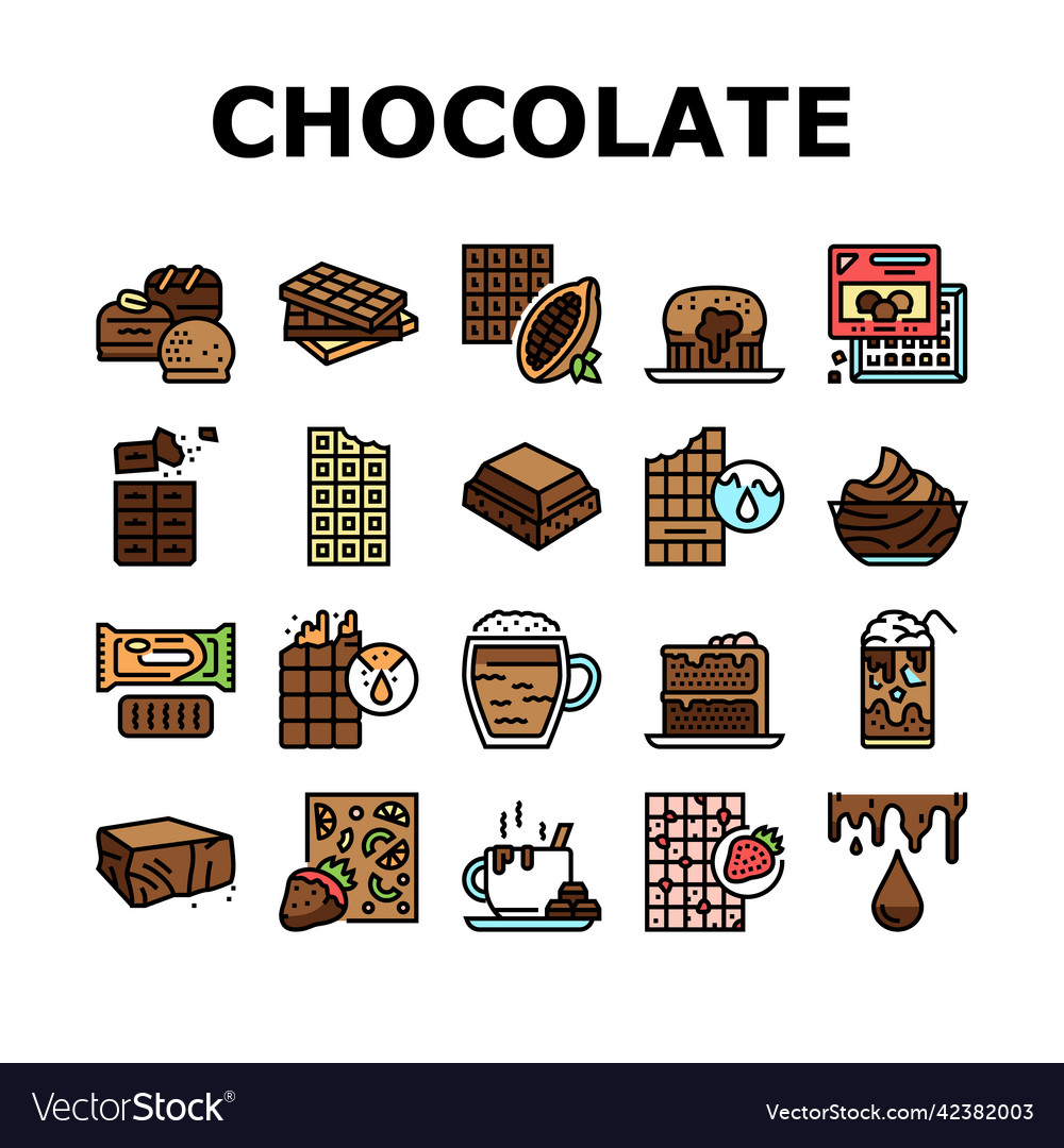 Chocolate sweet dessert and drink icons set Vector Image