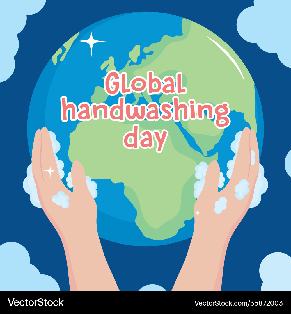 Global handwashing day hands with foam holding Vector Image