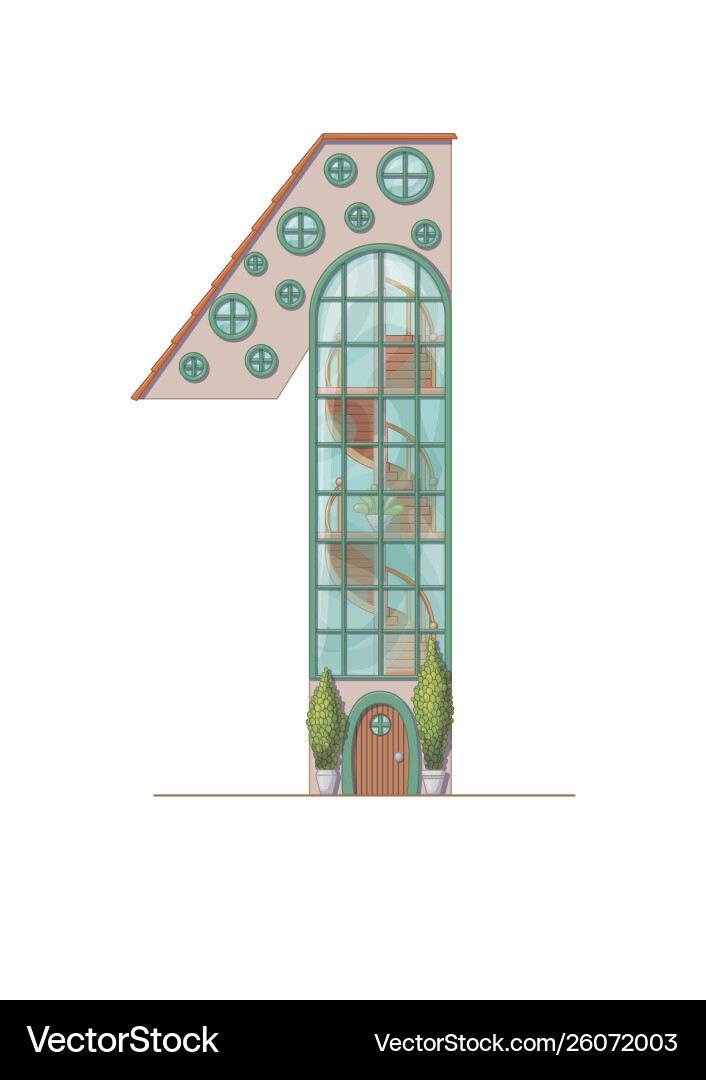 Number 1 house isolated on white background a4 Vector Image