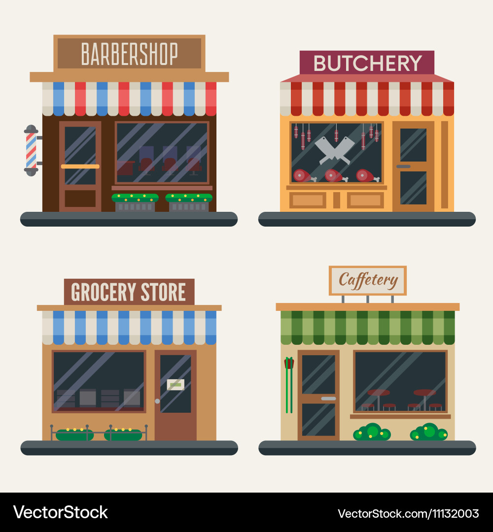 Set shops butchery candy store farm products Vector Image