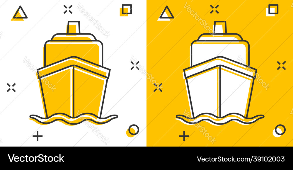 Ship cruise sign icon in comic style cargo boat Vector Image