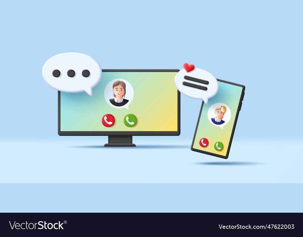 Video call 3d render with computer Royalty Free Vector Image