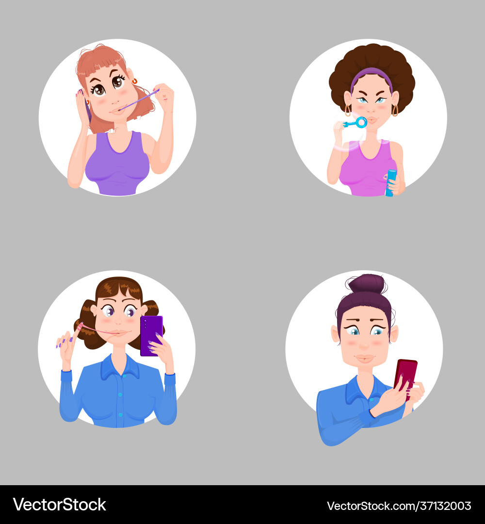 Young girls stickers set characters flat style Vector Image