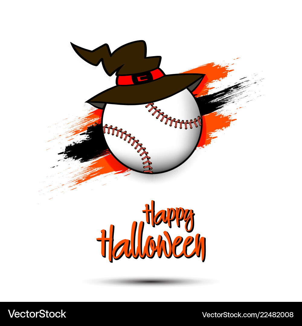 Baseball ball with witch hat and happy halloween Vector Image