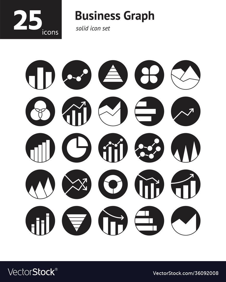 Business graph solid icon set Royalty Free Vector Image