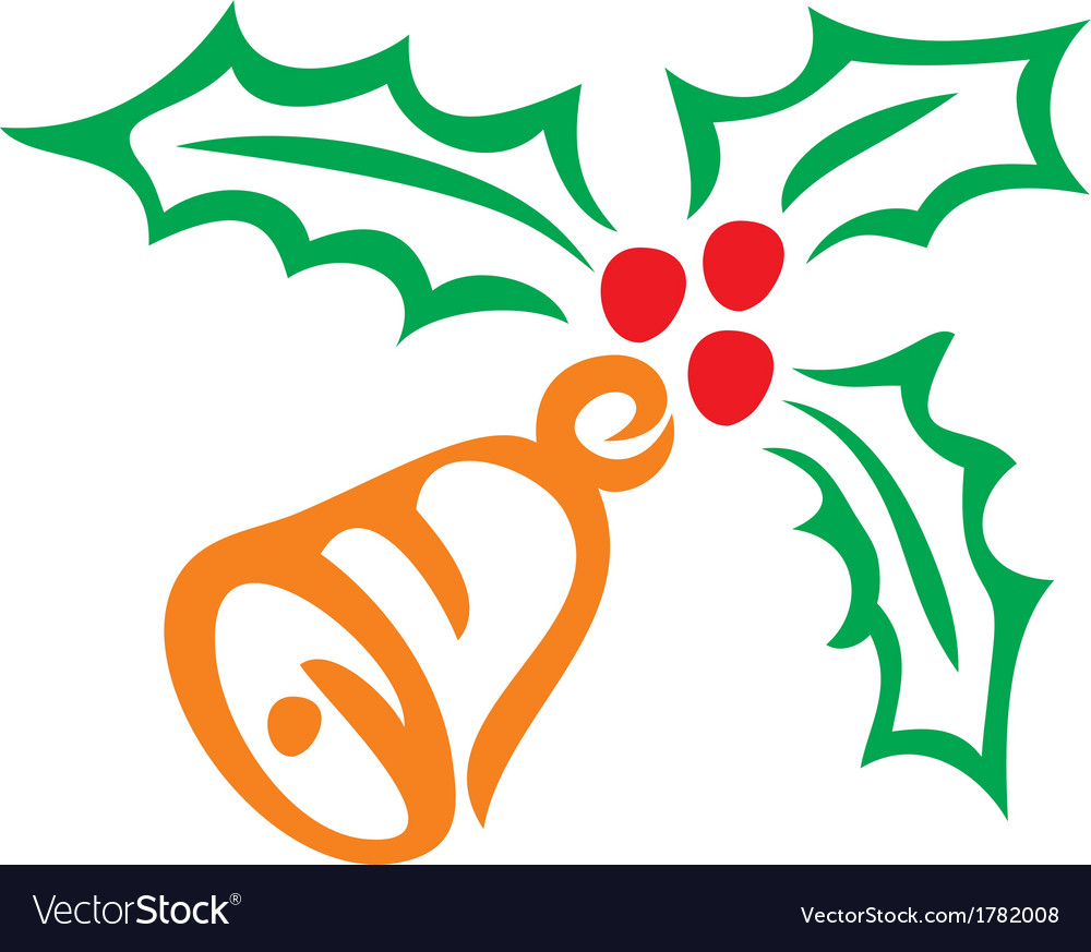 Christmas holly berry and bell symbol Royalty Free Vector