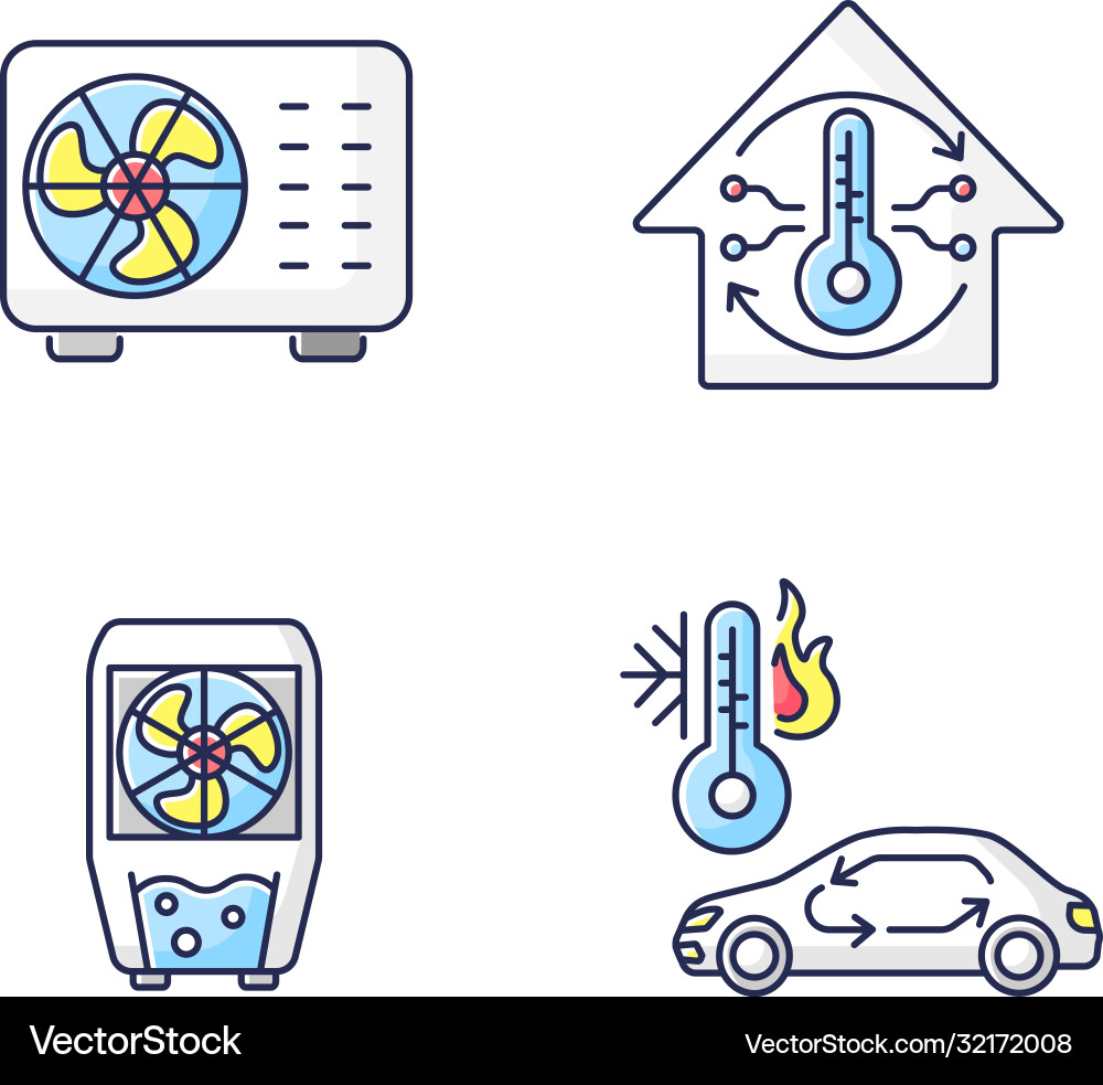Climate control rgb color icons set Royalty Free Vector