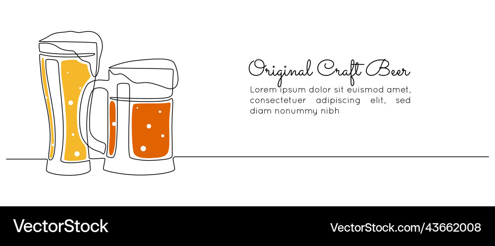 Continuous one line drawing of two beer glasses Vector Image
