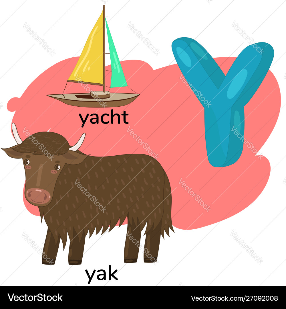 Letter y from children s alphabet Royalty Free Vector Image