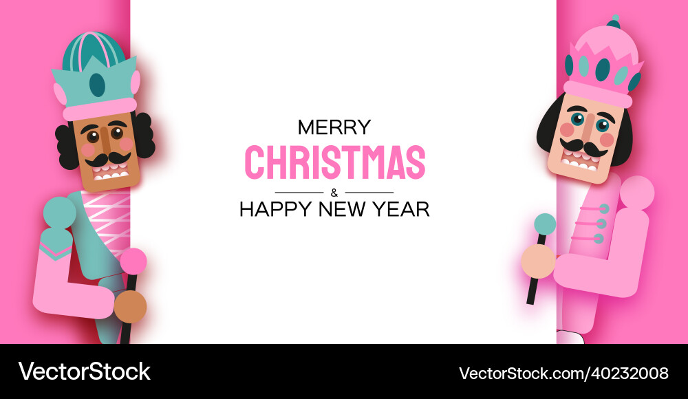 Pink sugar christmas nutcracker in paper cut style