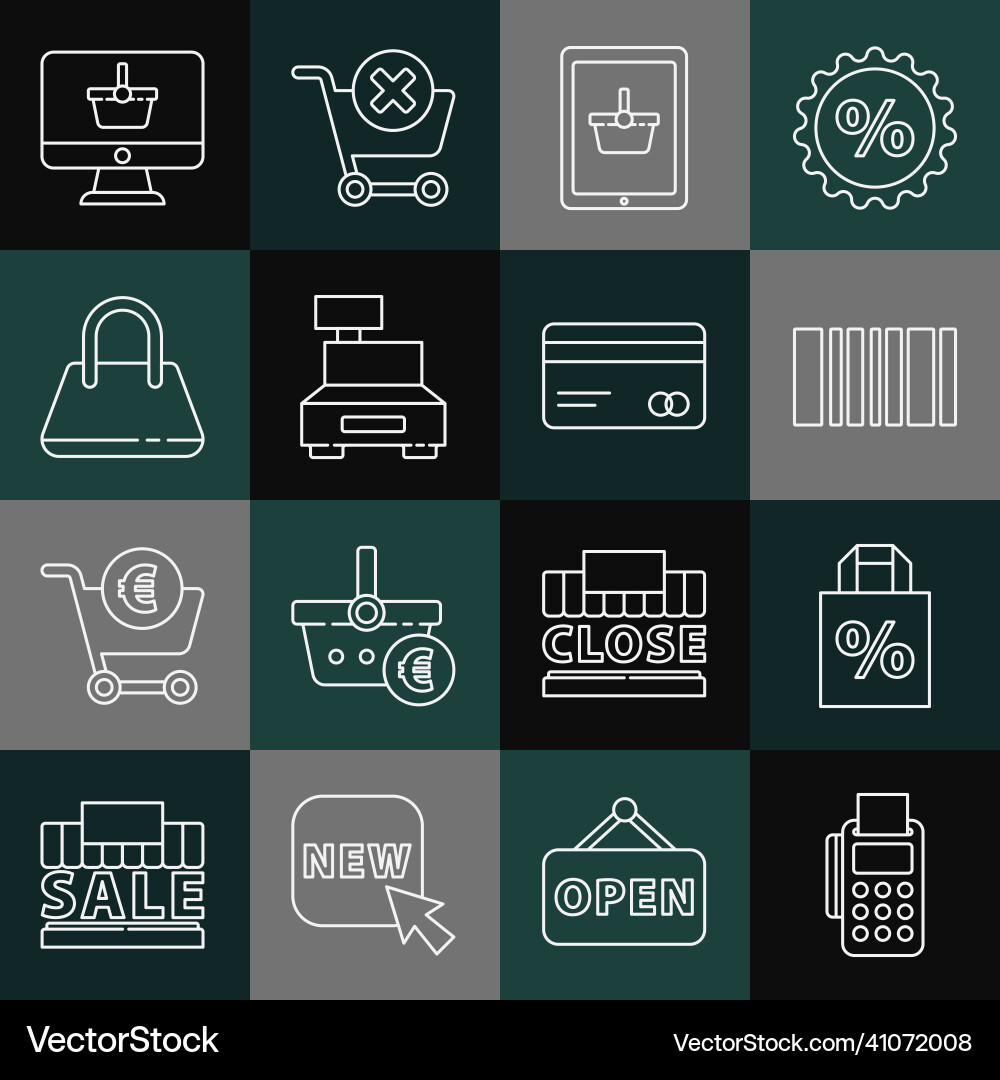 Set line pos terminal with credit card shoping Vector Image