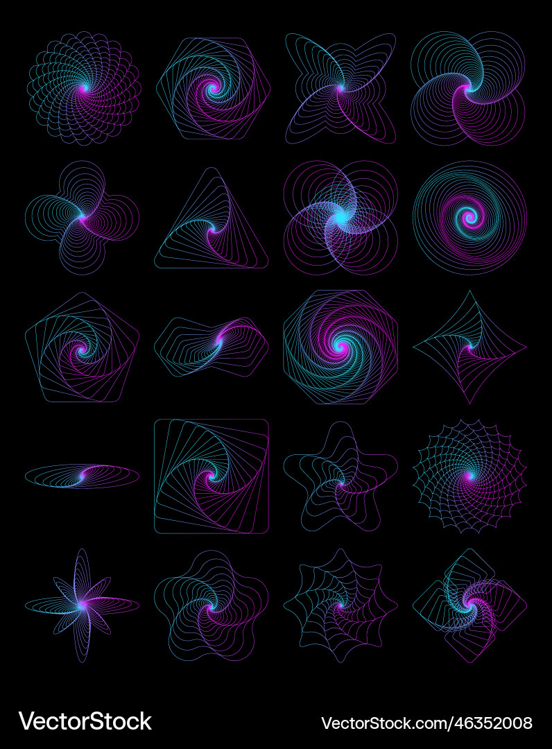 Set of abstract fractal objects on a black Vector Image