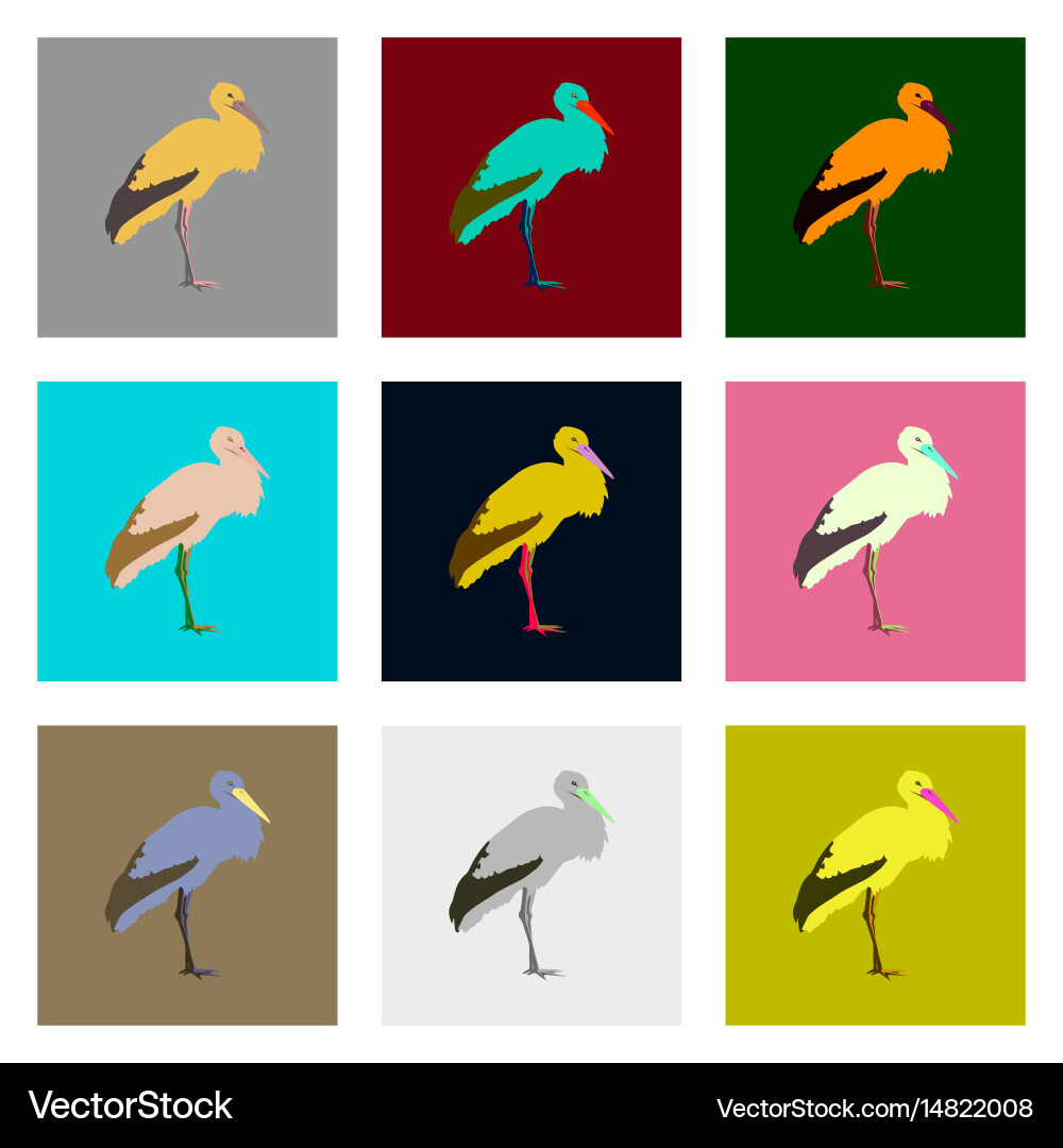 Set of in flat style stork Royalty Free Vector Image
