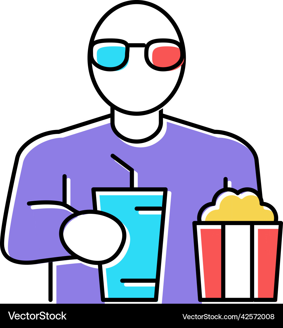 Spectator watching movie and eating popcorn Vector Image