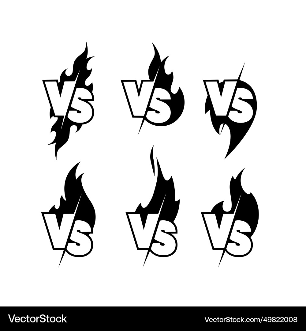 Versus sign surrounded by flames black and white Vector Image