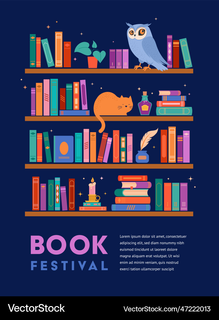 Bookshelf full of magic symbols concept Royalty Free Vector