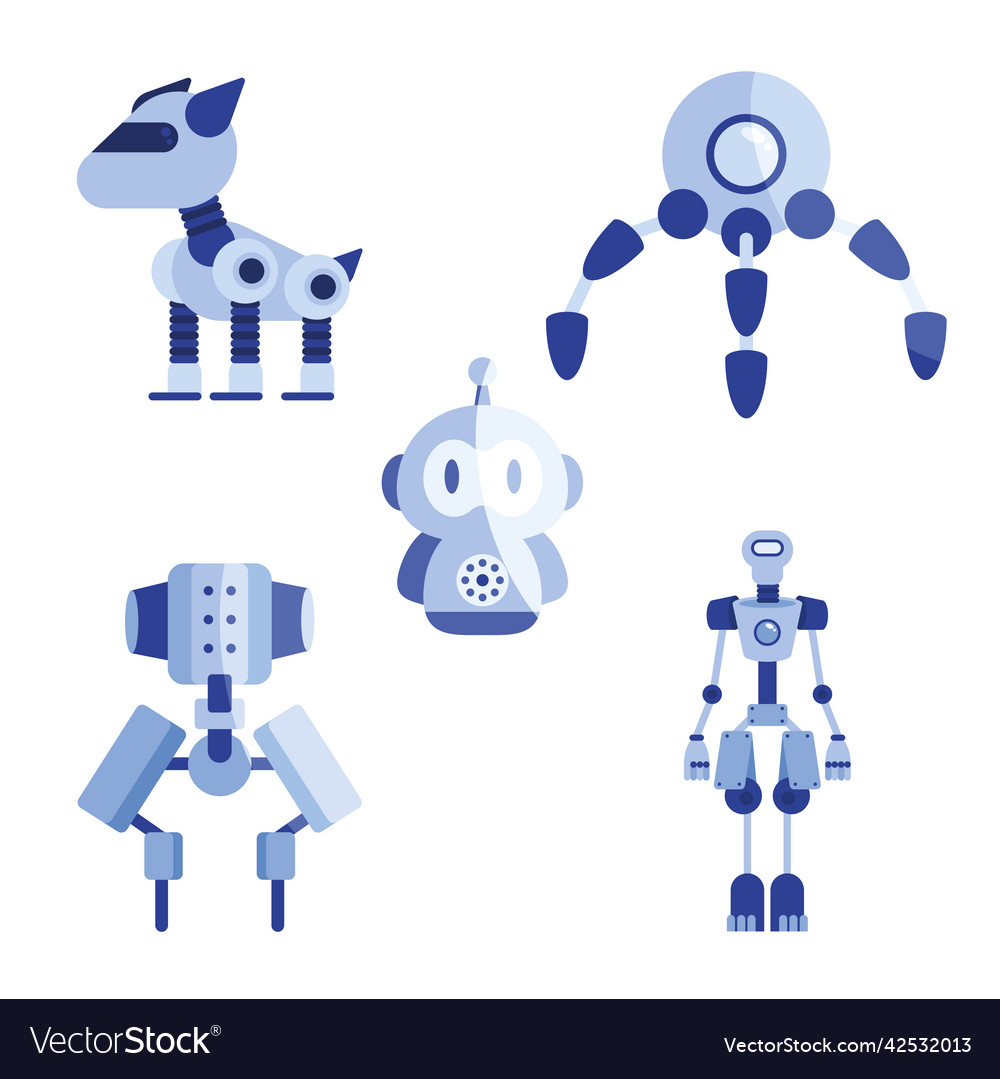 Five blue robots Royalty Free Vector Image - VectorStock