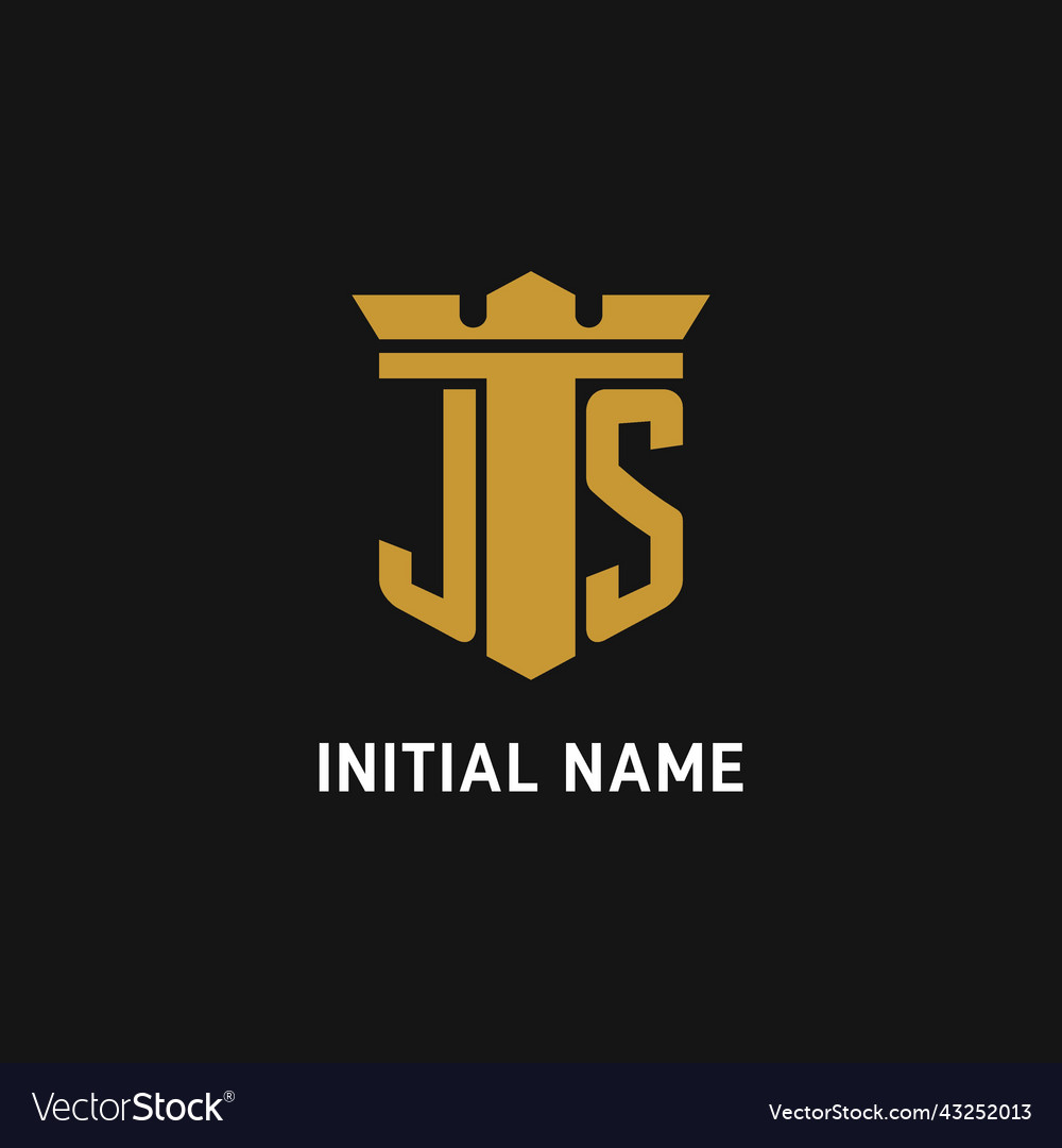 Js initial logo with shield and crown style Vector Image