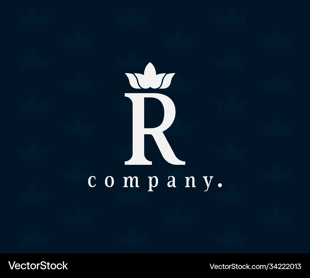 Letter r leaf and crown typographic royal logo Vector Image