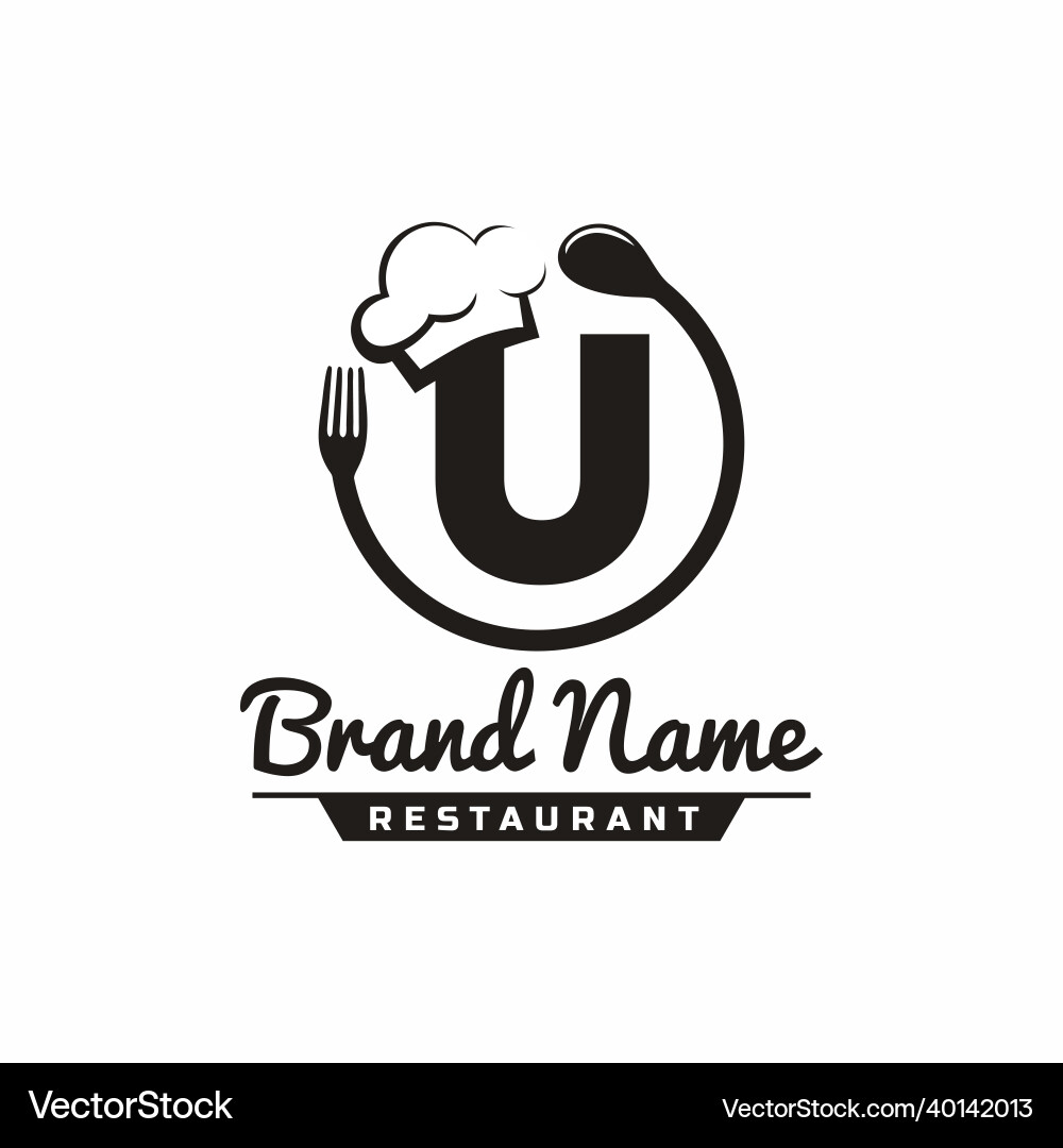Letter u restaurant food logo design Royalty Free Vector