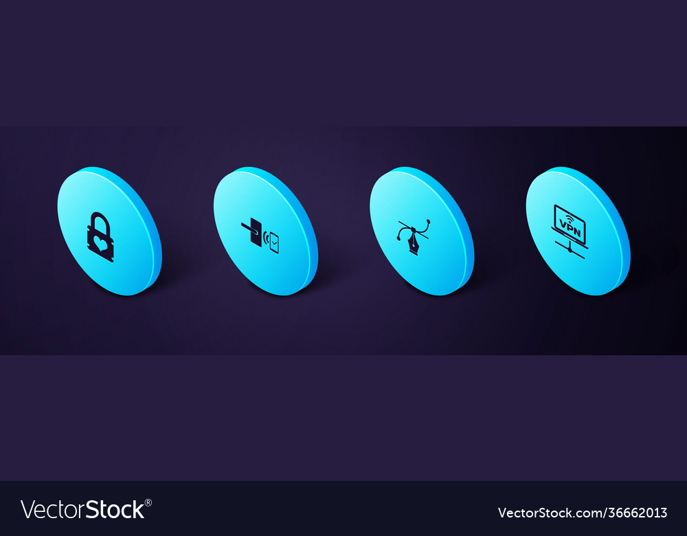 Set Isometric Vpn Computer Network Bezier Curve Vector Image