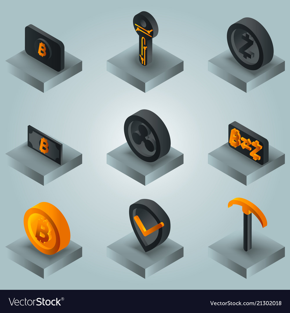 Blockchain color gradient isometric icons Vector Image