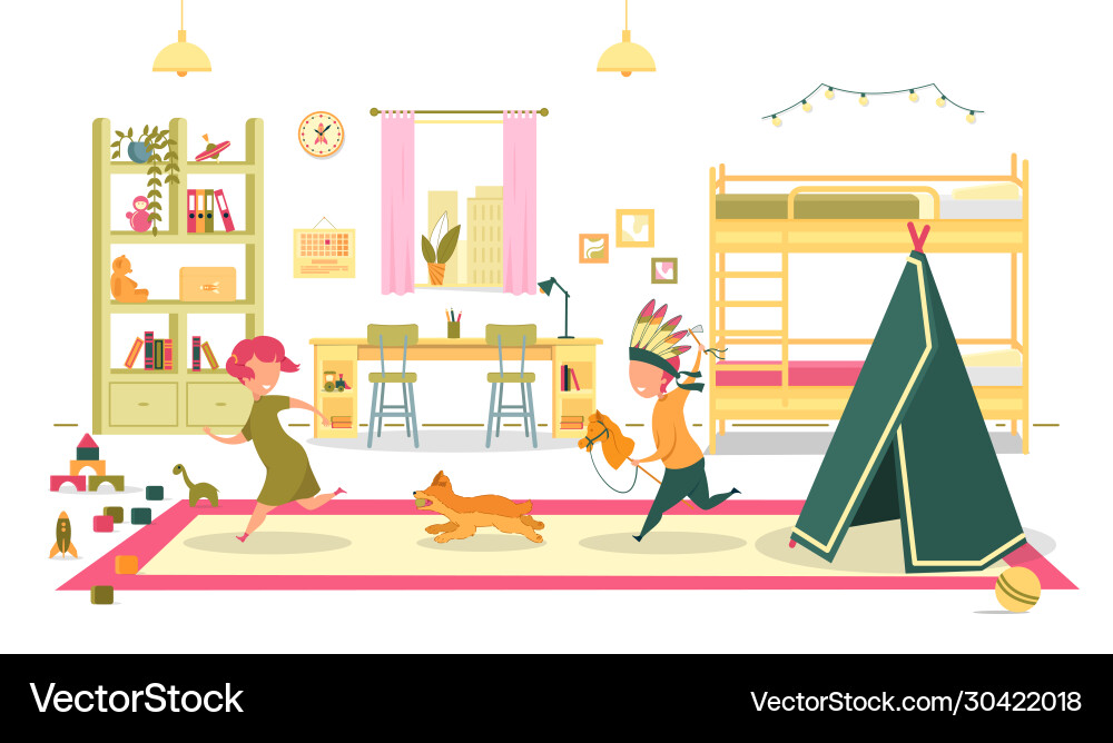 Children dressed as indian running around room Vector Image