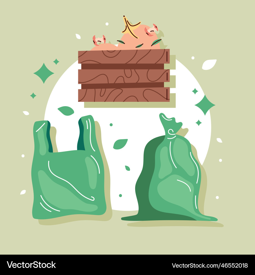 Ecology bags and compost basket Royalty Free Vector Image