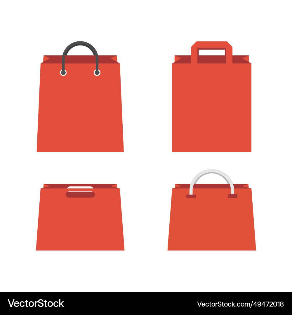 Red shopping paper bag icon set Royalty Free Vector Image