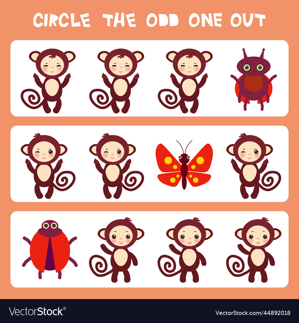 Visual logic puzzle circle the odd one out kawaii Vector Image