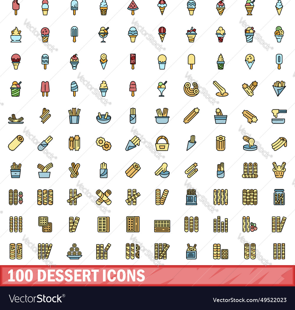 100 dessert icons set color line style Royalty Free Vector