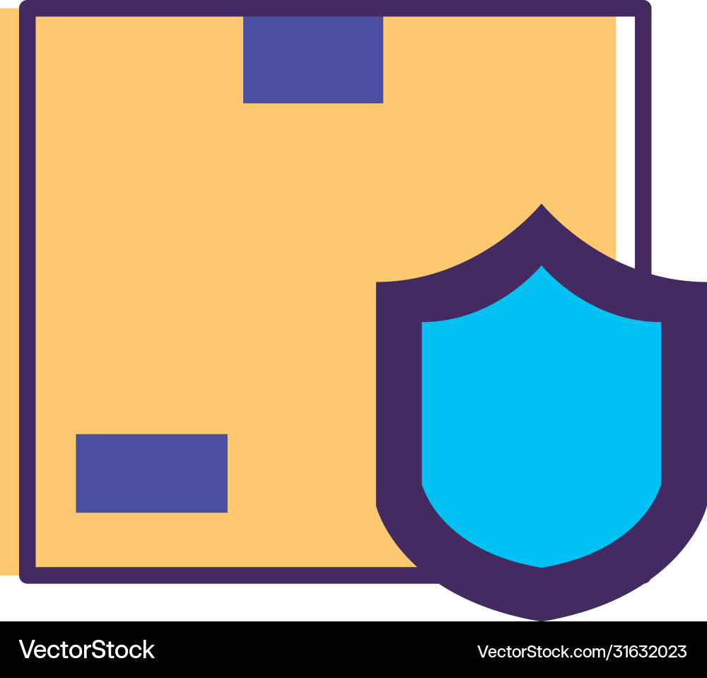 Box carton with shield delivery service line Vector Image