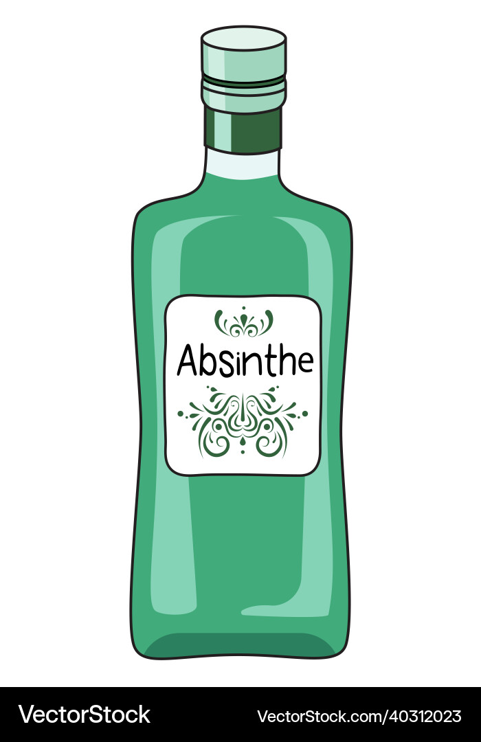 Classic absinthe in a bottle doodle cartoon Vector Image