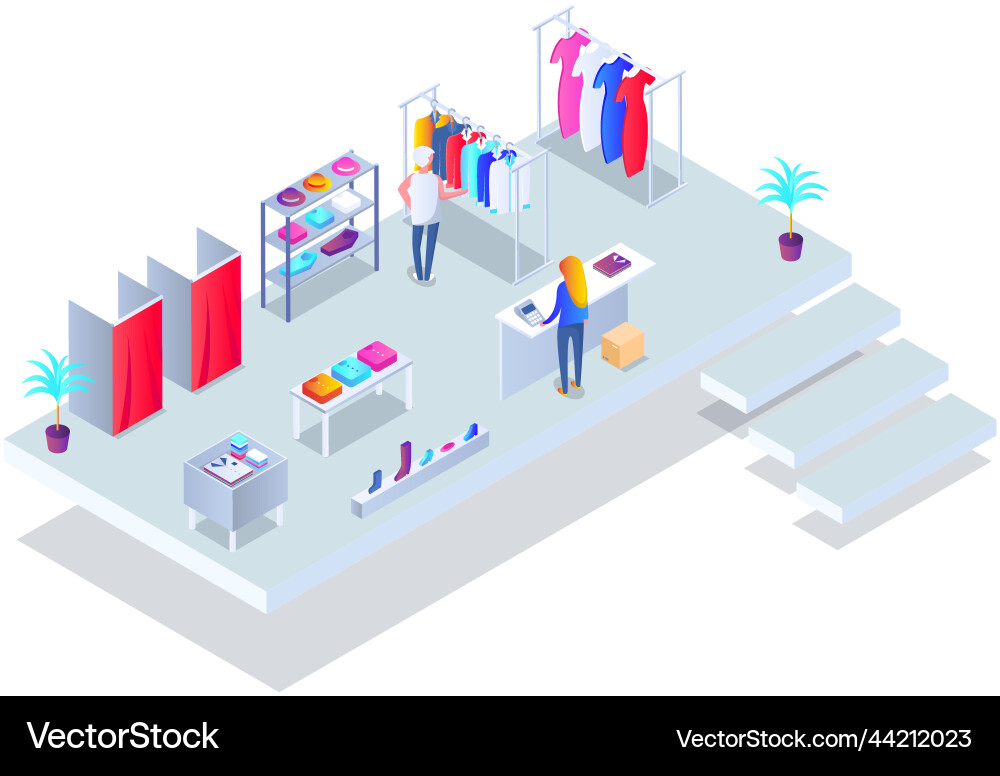 Customer choosing clothes in store shop assistant Vector Image