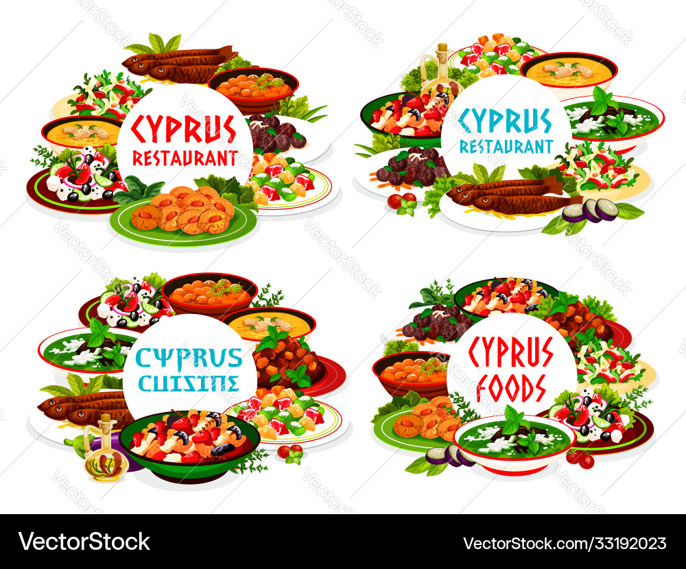 Cyprian cuisine cyprus dishes round frames Vector Image