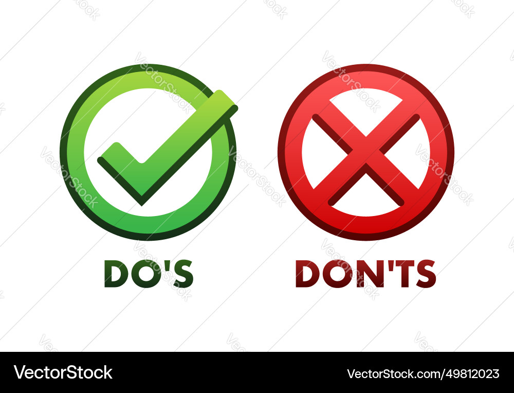 Dos and donts icons with checkmark cross Vector Image