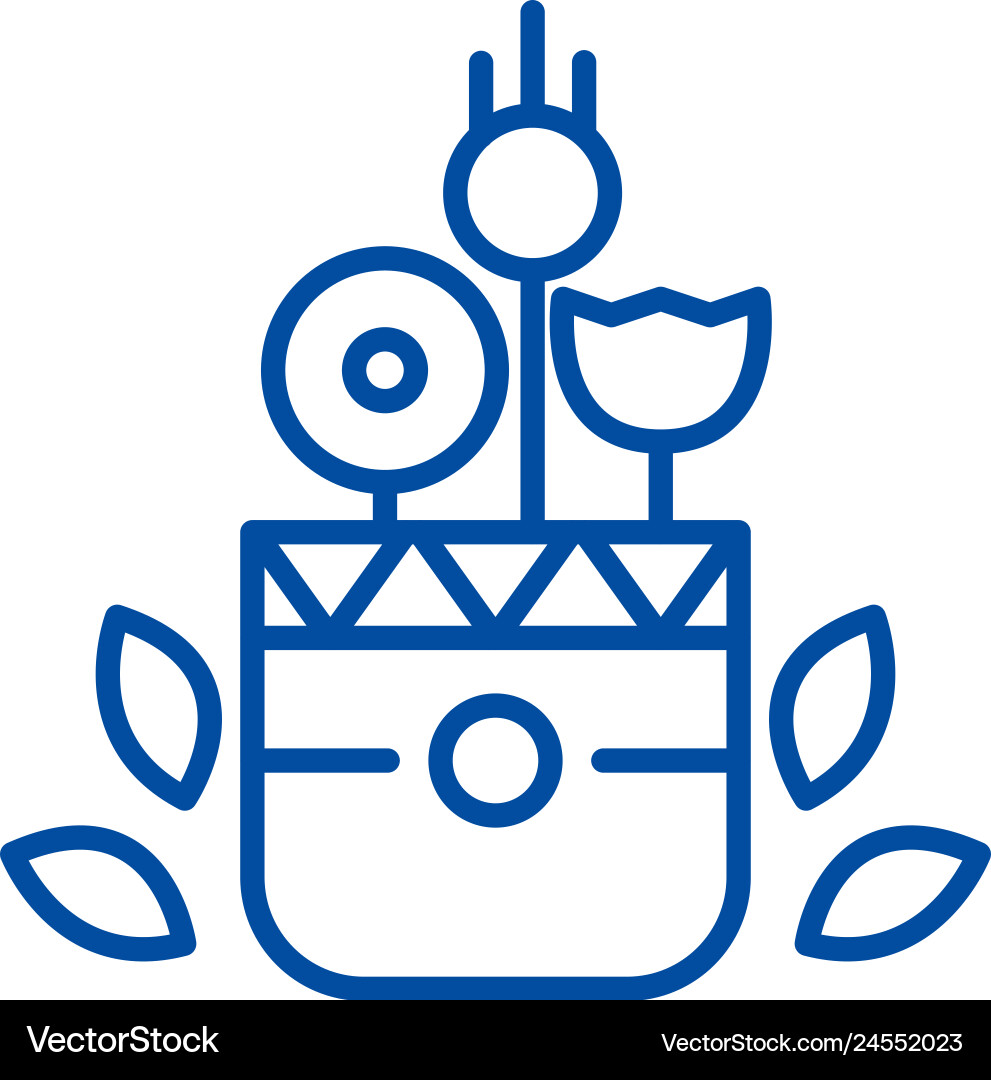Flowers pot line icon concept pot flat Royalty Free Vector
